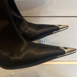Gianmarco Lorenzi | Shoes | Gianmarco Lorenzi Black Satin Long Boot ...